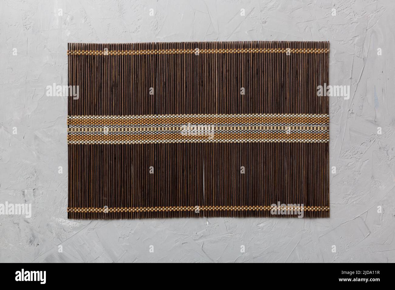 Top view of brown tablecloth for food on cement background. Empty space ...