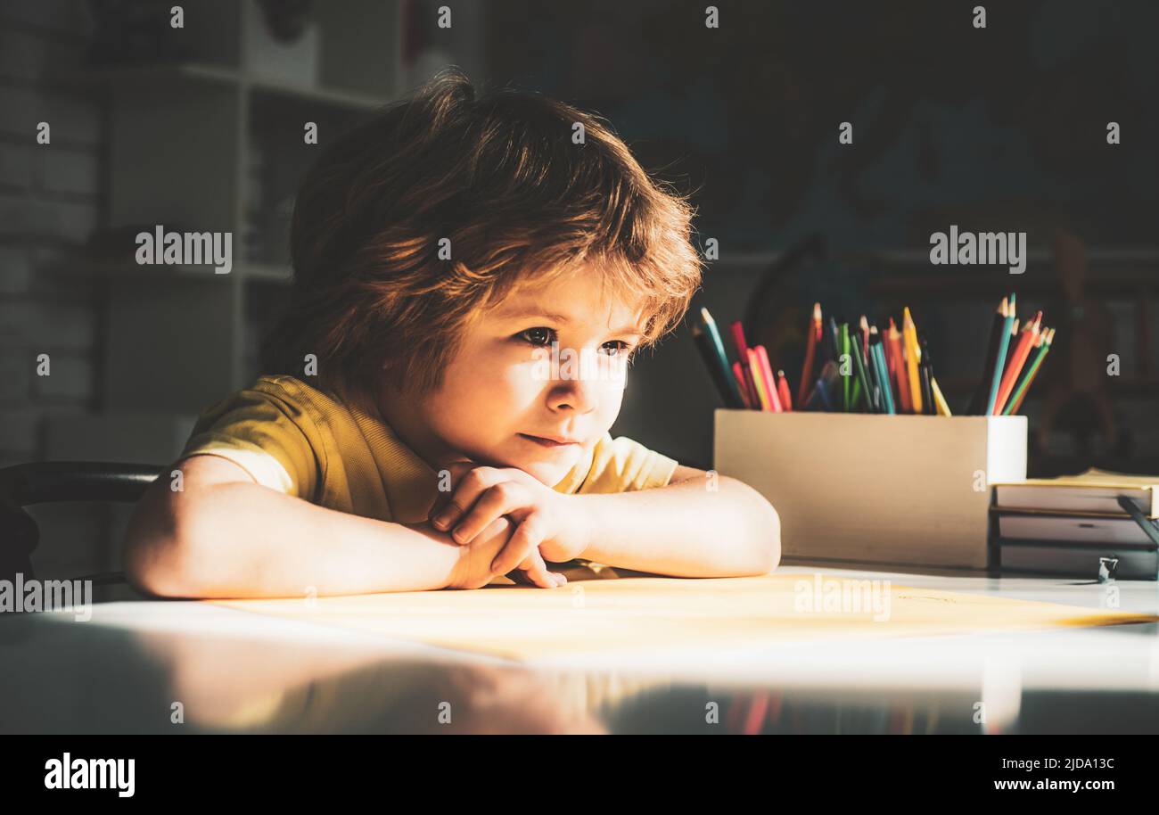 Kid gets ready for school. Learning and education child concept Stock ...