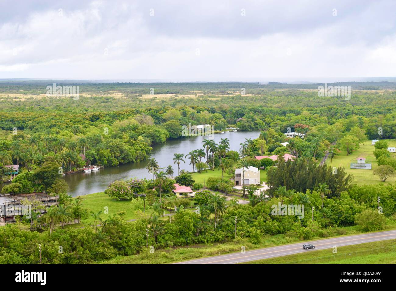 Aerial view of a village on the mainland of Belize, Central America ...