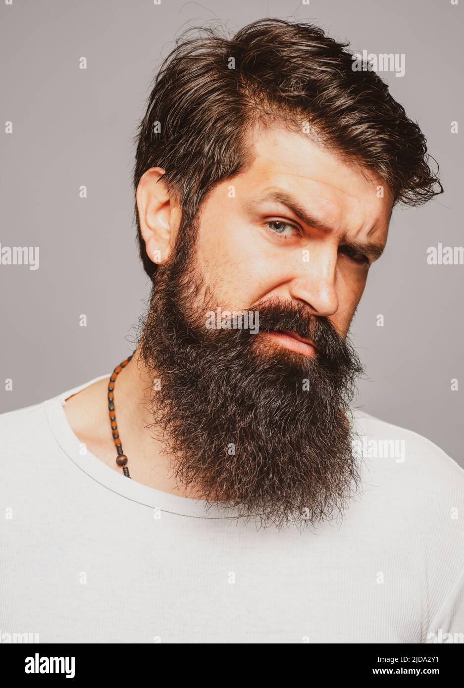 Emotions. Face expression. Serious handsome man. Portrait of confident ...