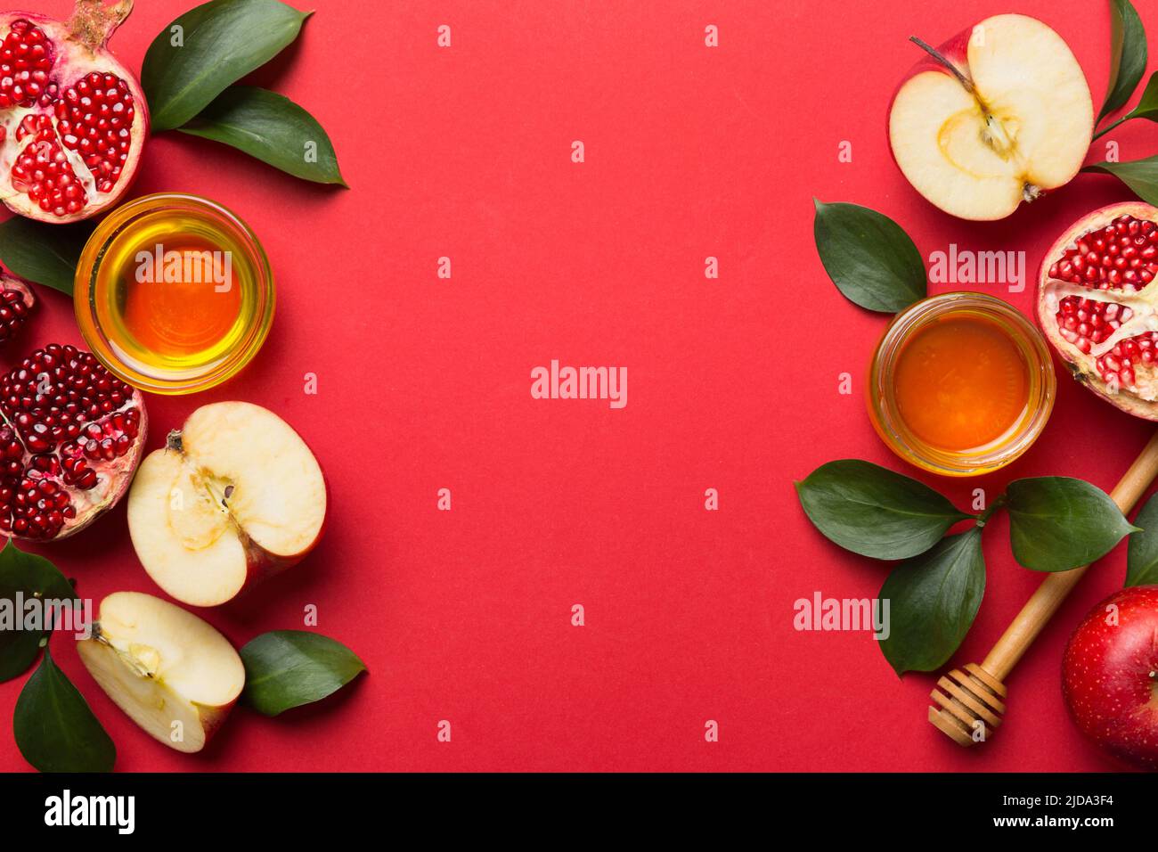 Flat lay composition with symbols jewish Rosh Hashanah holiday ...