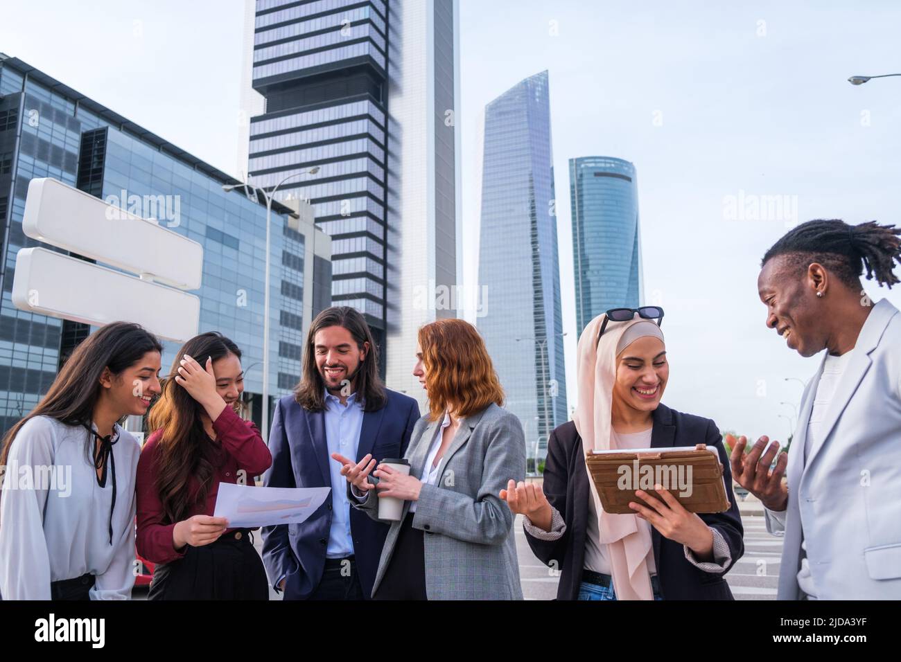 Group of company workers spending time outdoors at work Stock Photo - Alamy