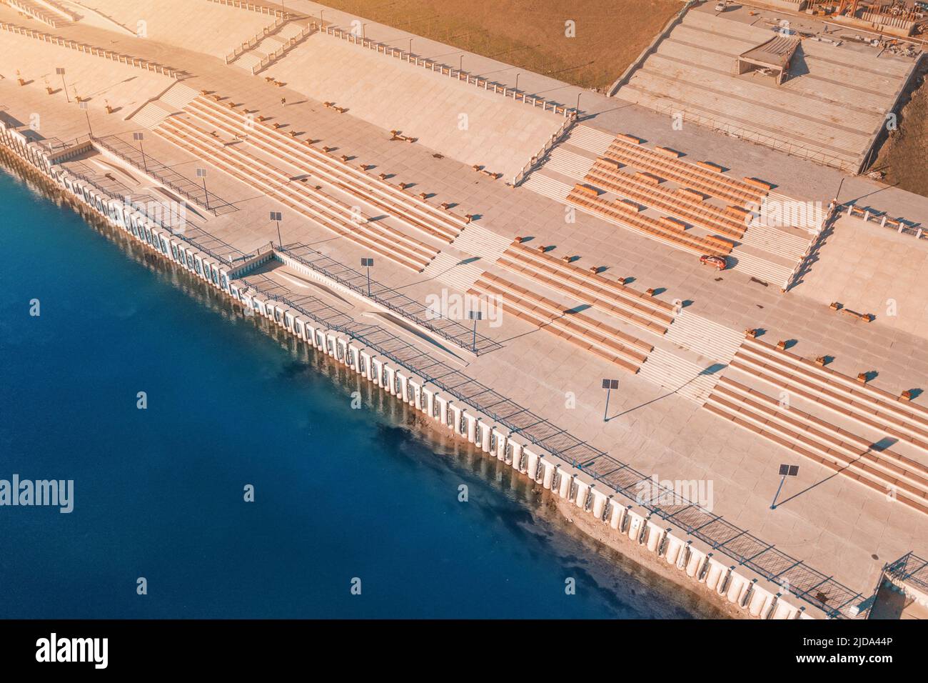 Aerial view of a city embankment. Urban design and development concept ...