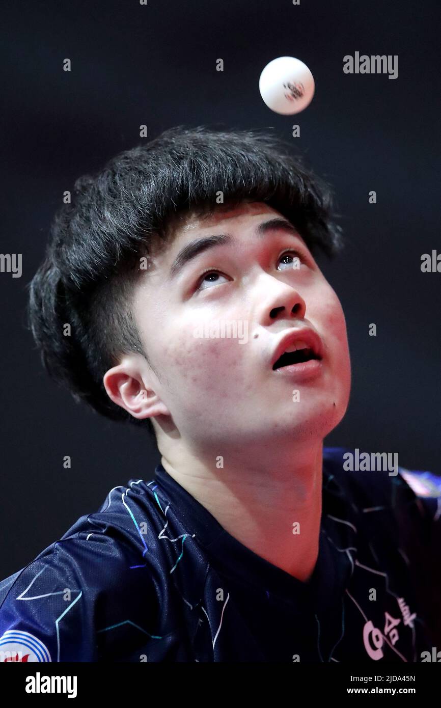 Yun-Ju Lin of Taiwan compete during WTT Contender Zagreb 2022 Men's ...