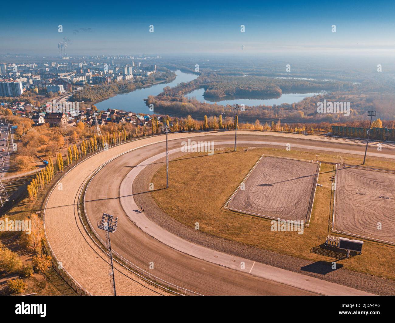 Panoramic aerial view of the racetrack, where horse racing is held ...