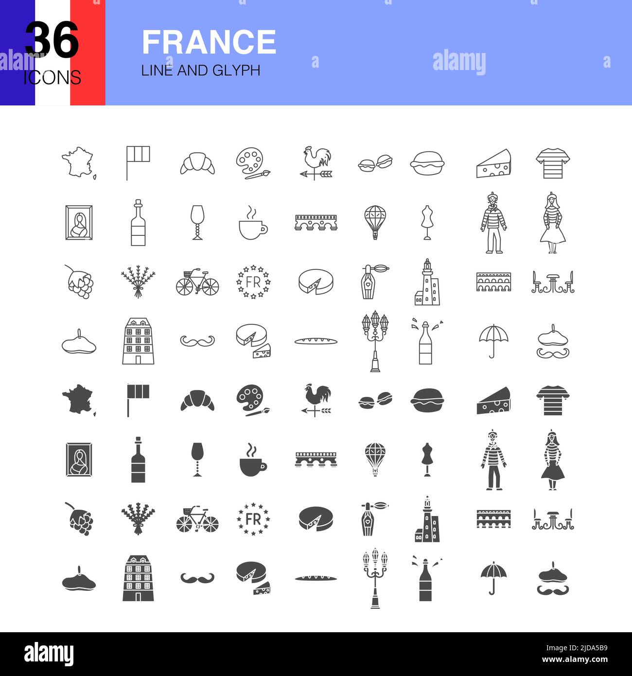 France Line Web Glyph Icons Stock Vector Image & Art - Alamy