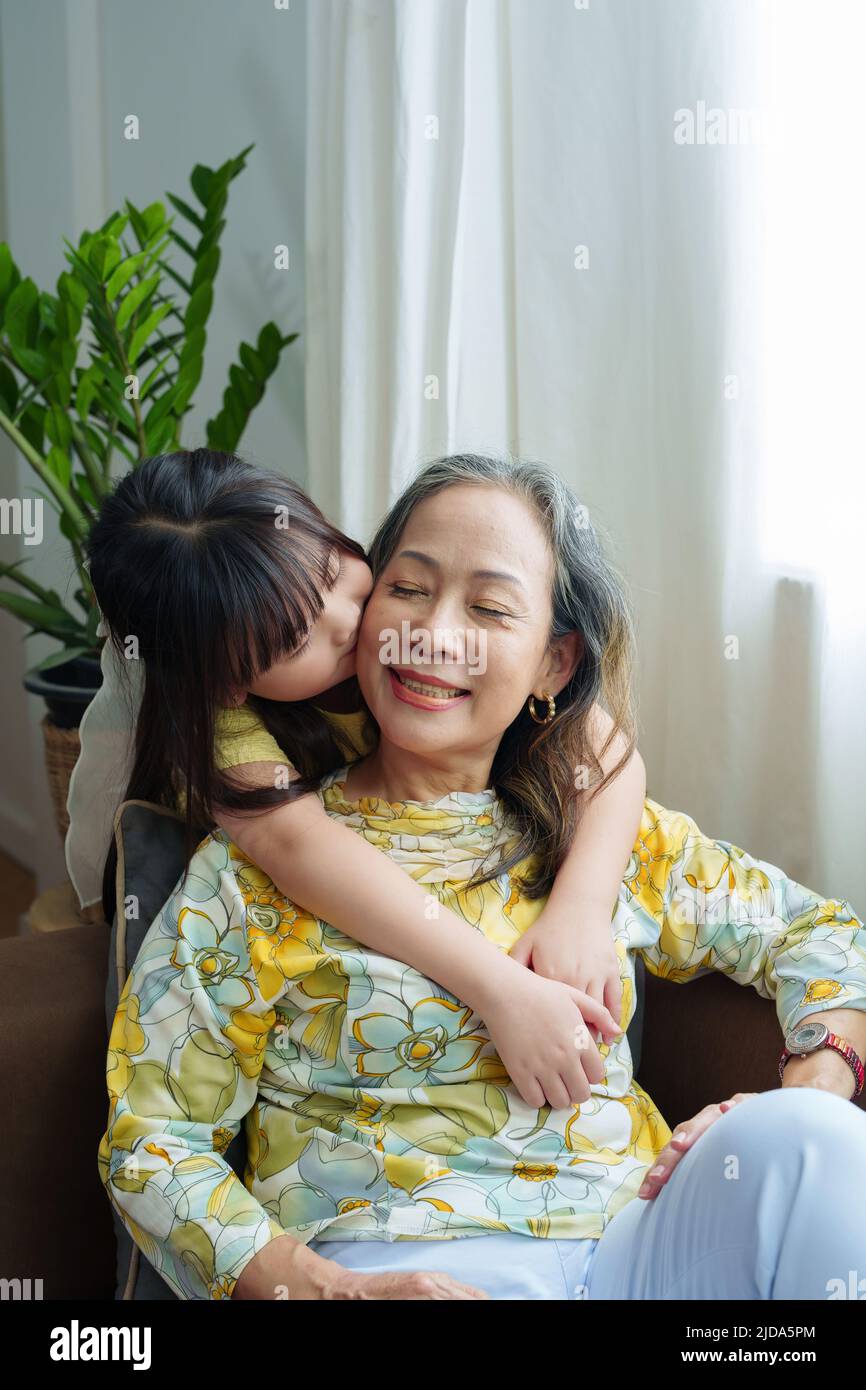 Asian portrait, grandma and granddaughter doing leisure activities and ...