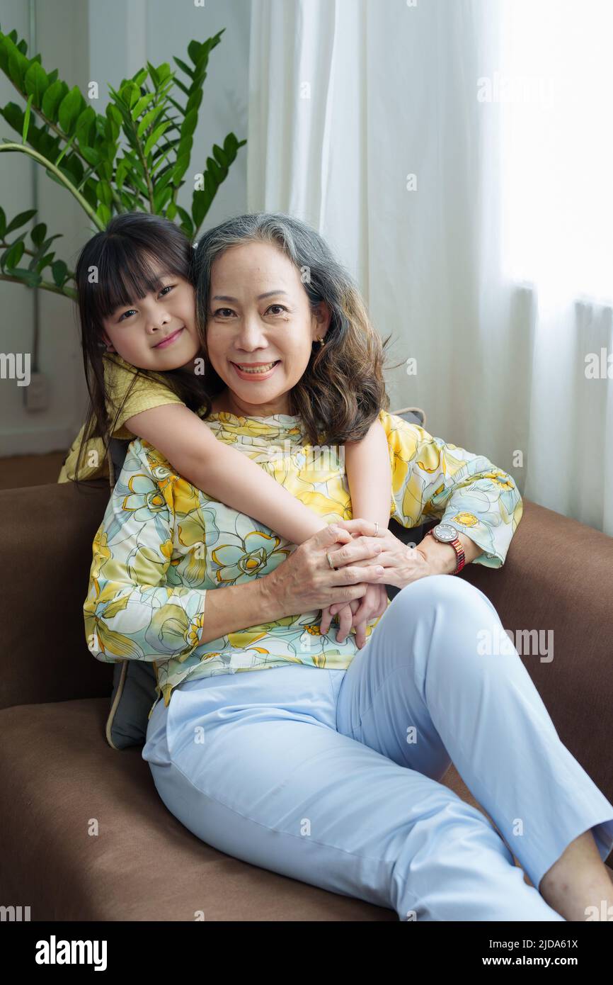 Asian portrait, grandma and granddaughter doing leisure activities and ...