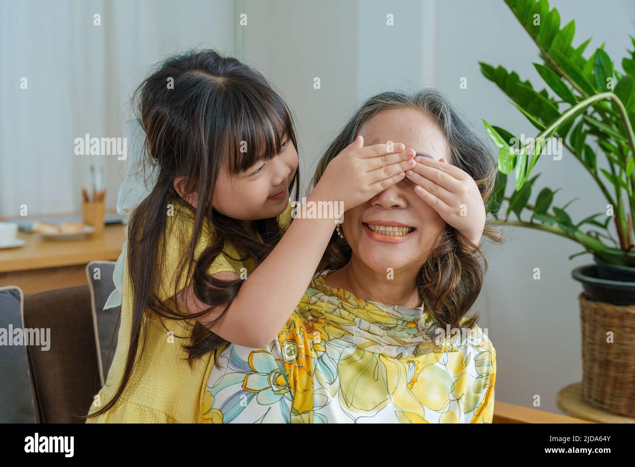Asian portrait, grandma and granddaughter doing leisure activities and ...