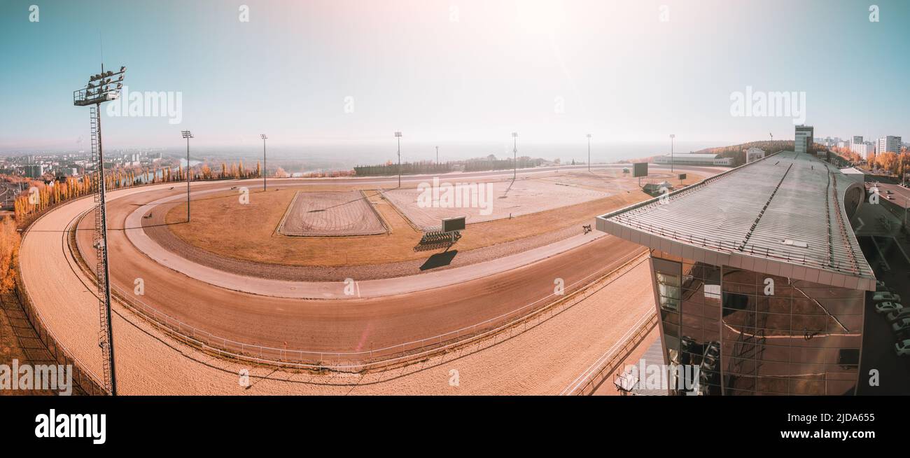 Panoramic aerial view of the racetrack, where horse racing is held ...