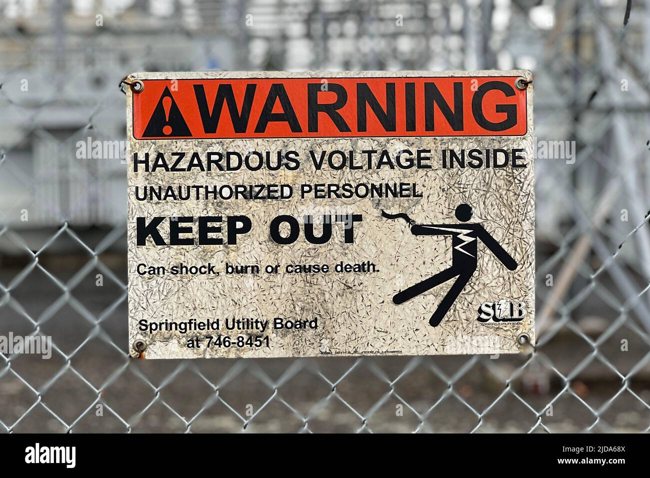 A High Voltage warning sign at Springfield Utility Board (SUB ...