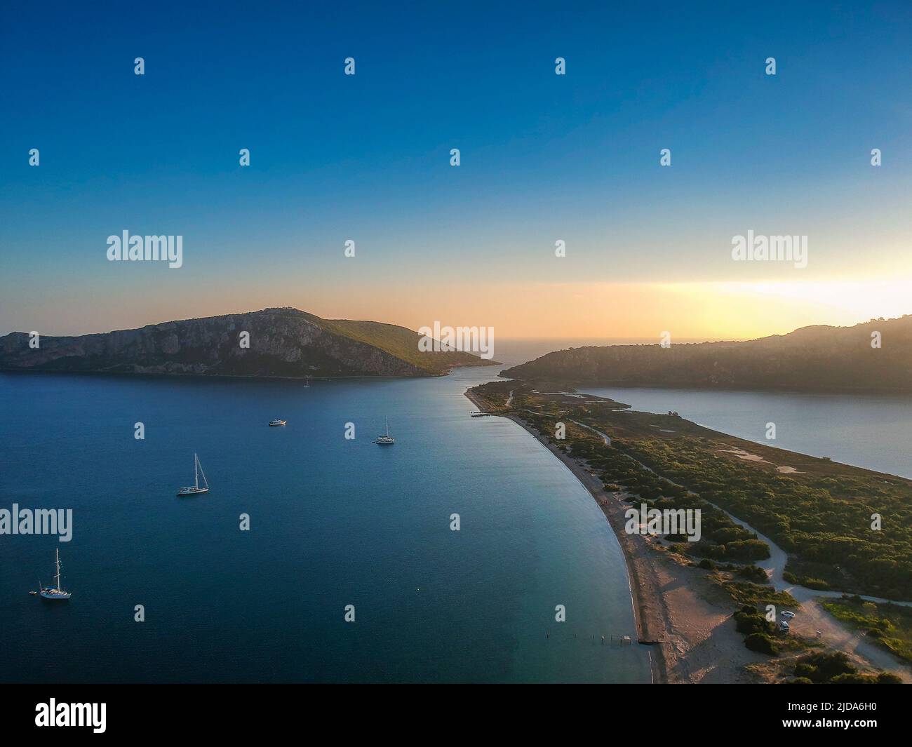 Panoramic aerial view over Divari beach near Navarino bay, Gialova. It ...
