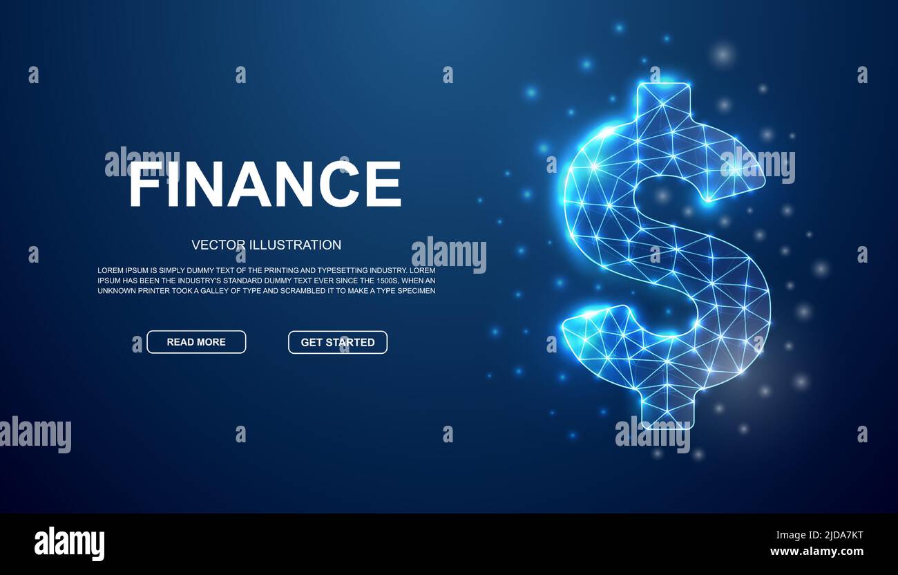 Dollar 3d low poly symbol with connected dots for blue landing page ...