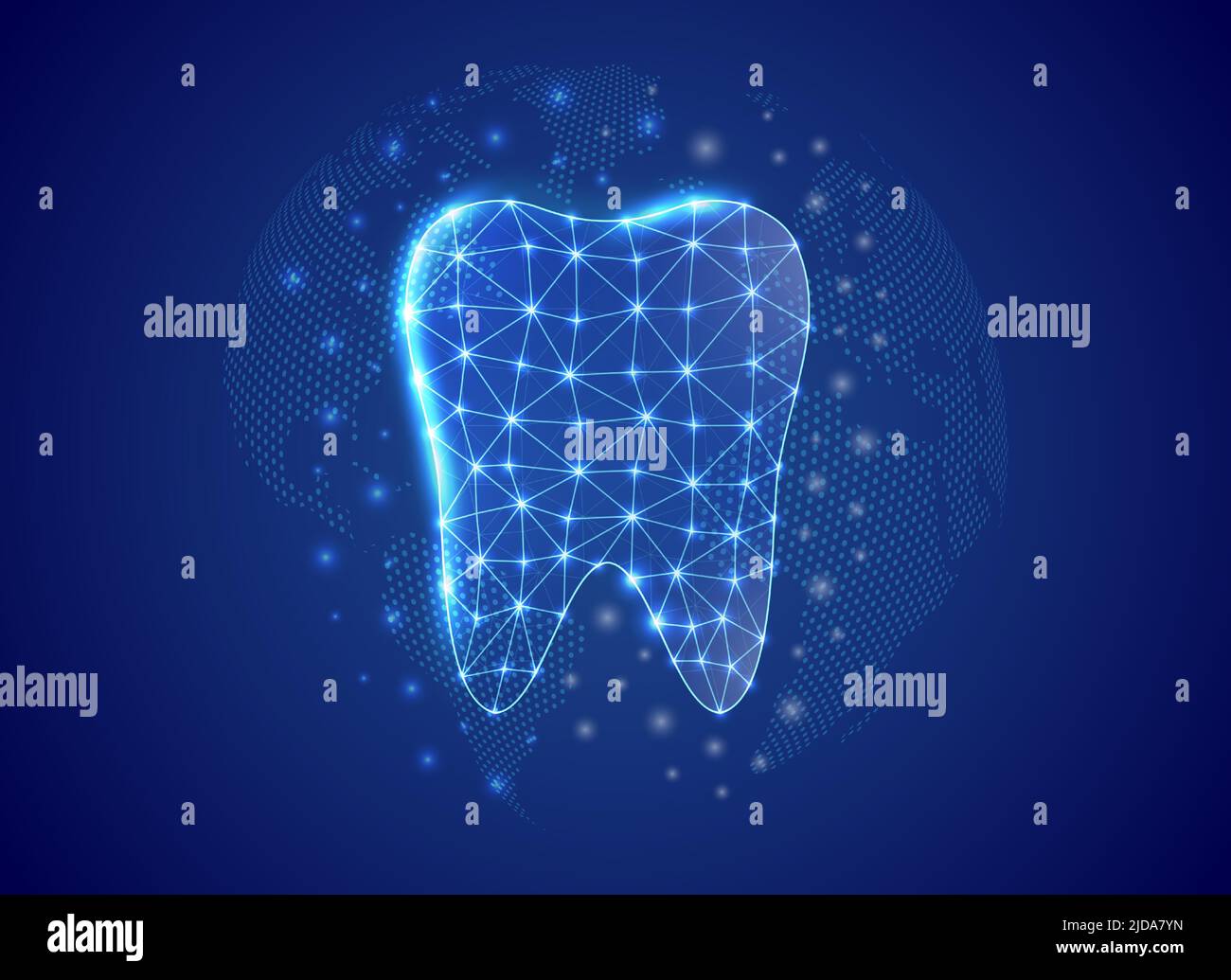 Tooth 3d low poly symbol with blue world map background. Dentistry ...