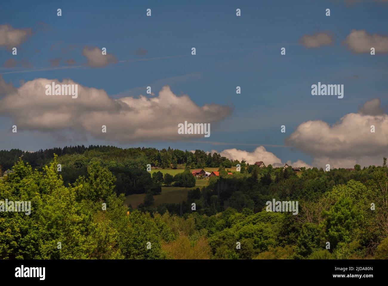 Landscape in Semily town in summer hot sunny color day Stock Photo - Alamy