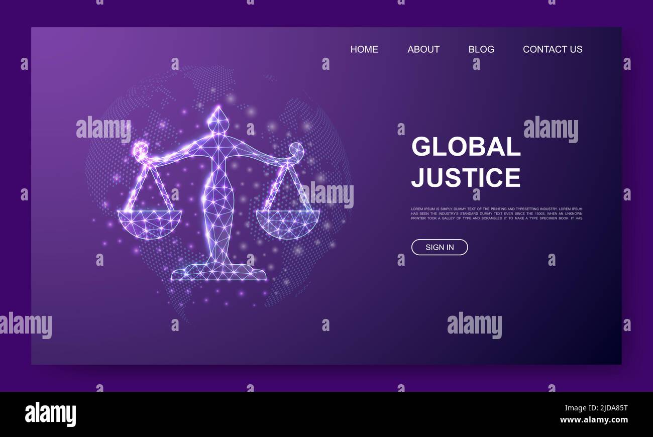 Scales 3d low poly website template. Justice design illustration ...