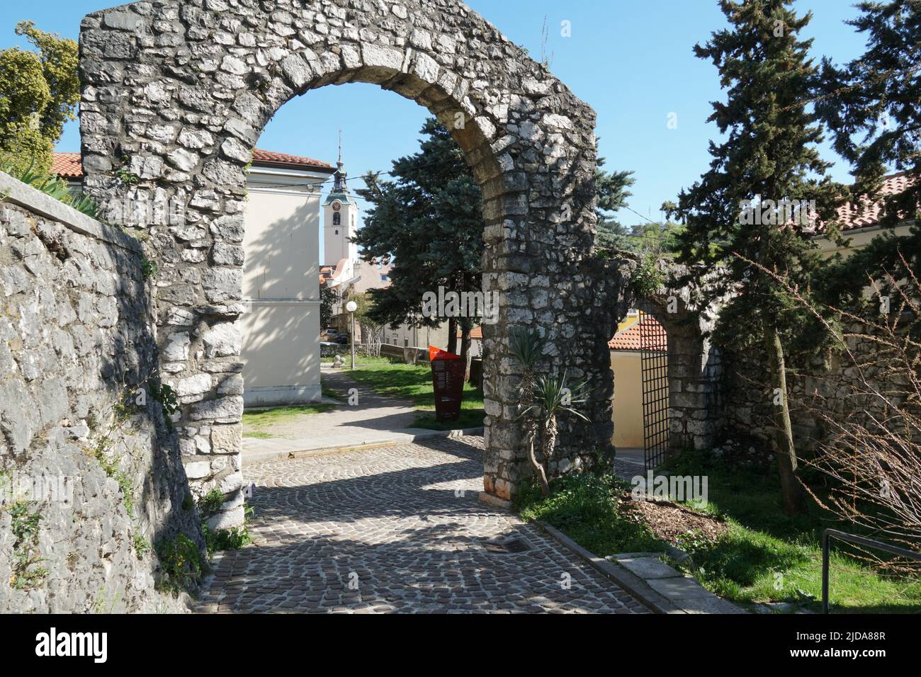 View on stone arch or gate in the Trsat Castle in Rijeka from inside ...