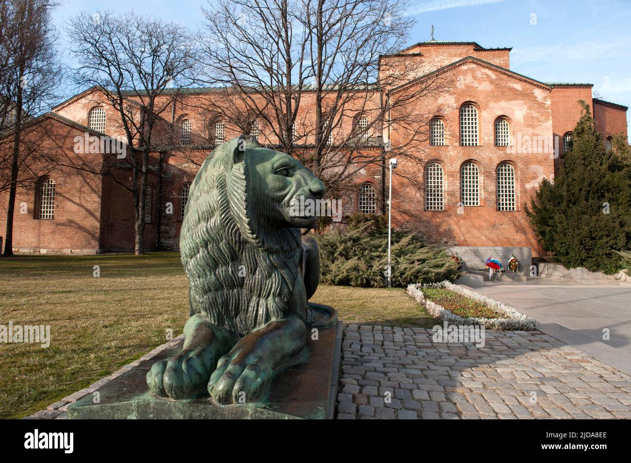Sofia, Bulgaria. 7th Mar, 2019. Lion statue in front of Saint Sofia ...