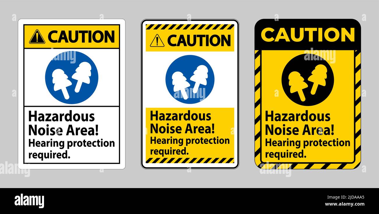 Caution Sign Hazardous Noise Area, Hearing Protection Required Stock ...