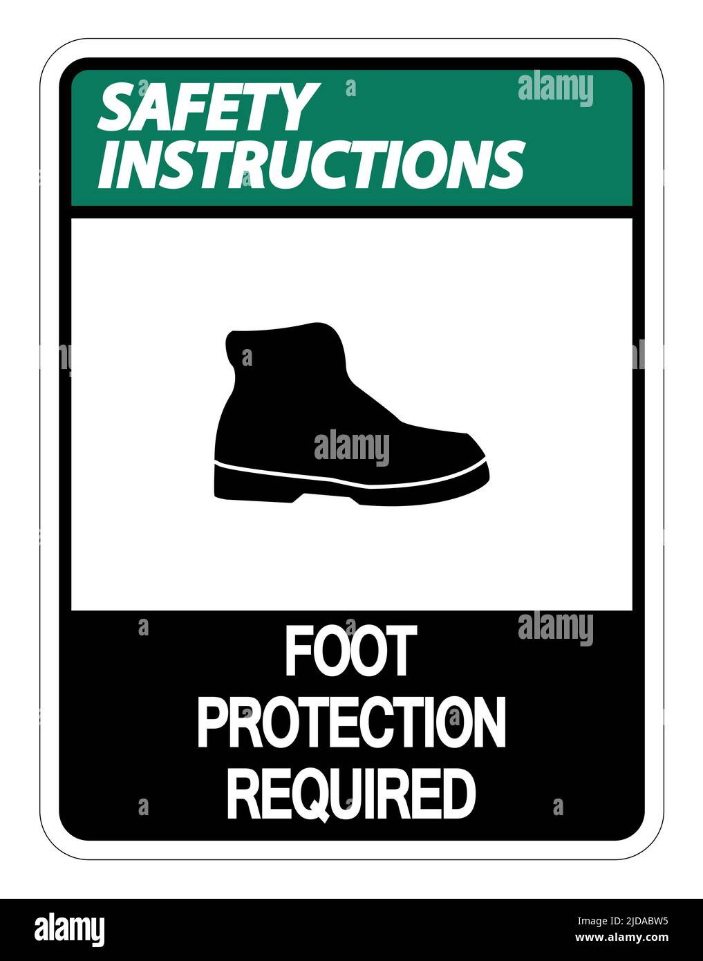 Safety instructions Foot Protection Required Sign on white background ...