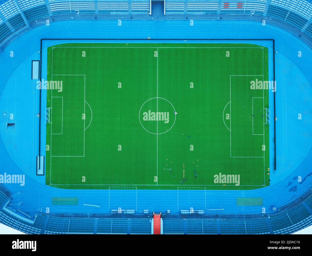 Aerial view of the football stadium. Soccer sports field and ...