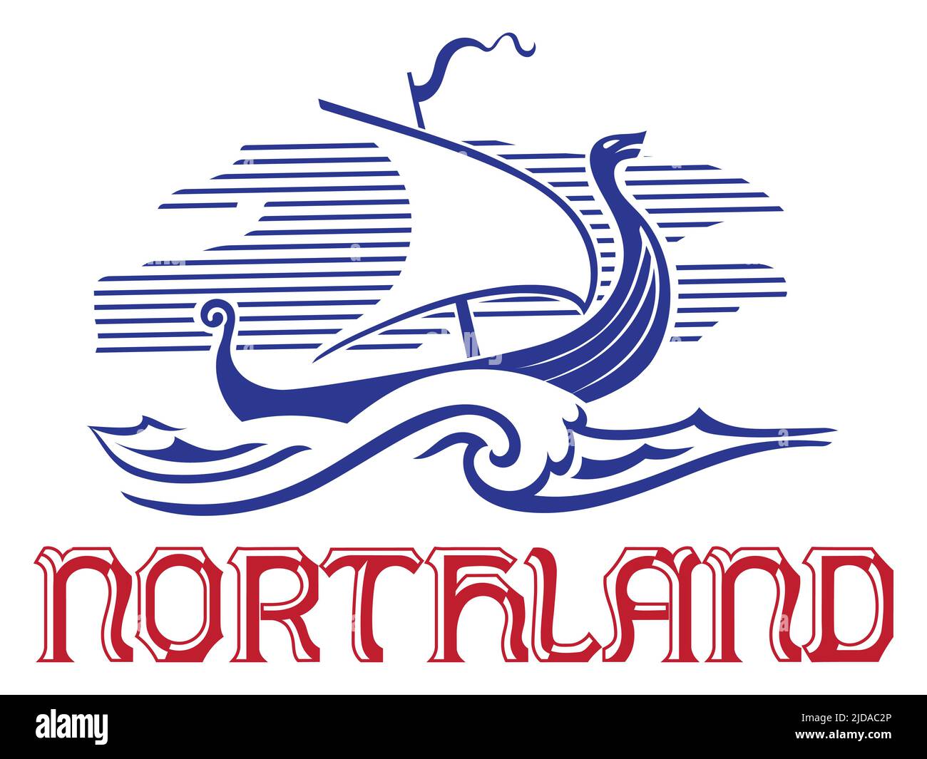 Viking design. Drakkar sailing in a stormy sea. Drawing in the Old ...