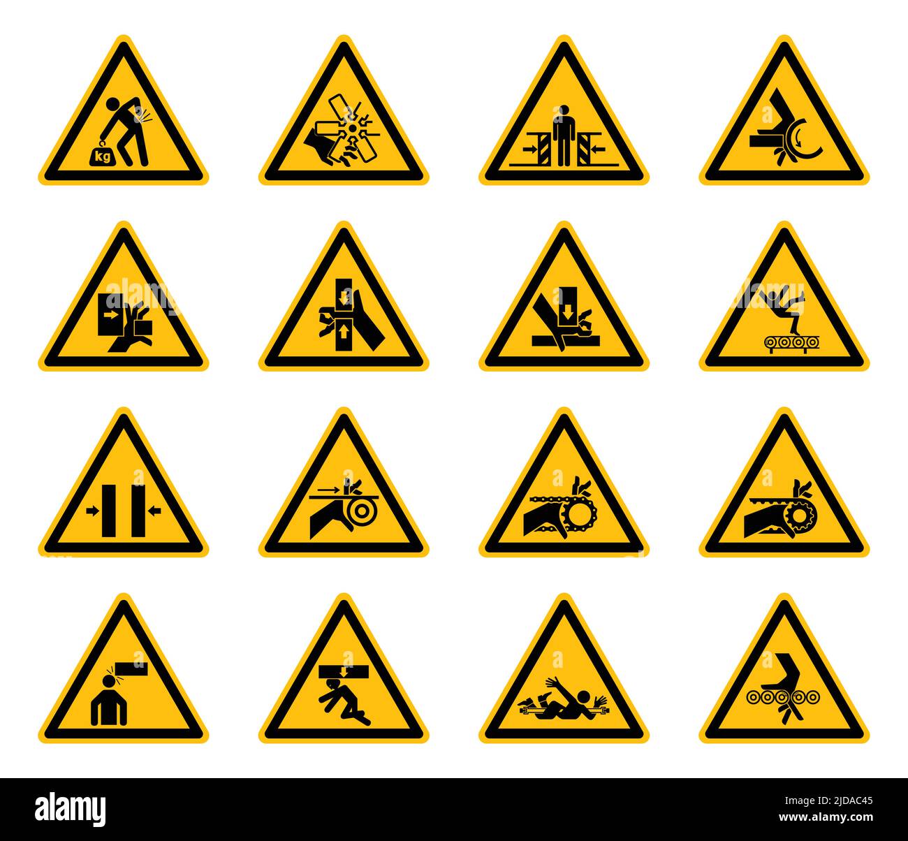 Triangular Warning Hazard Symbols labels On White Background Stock ...