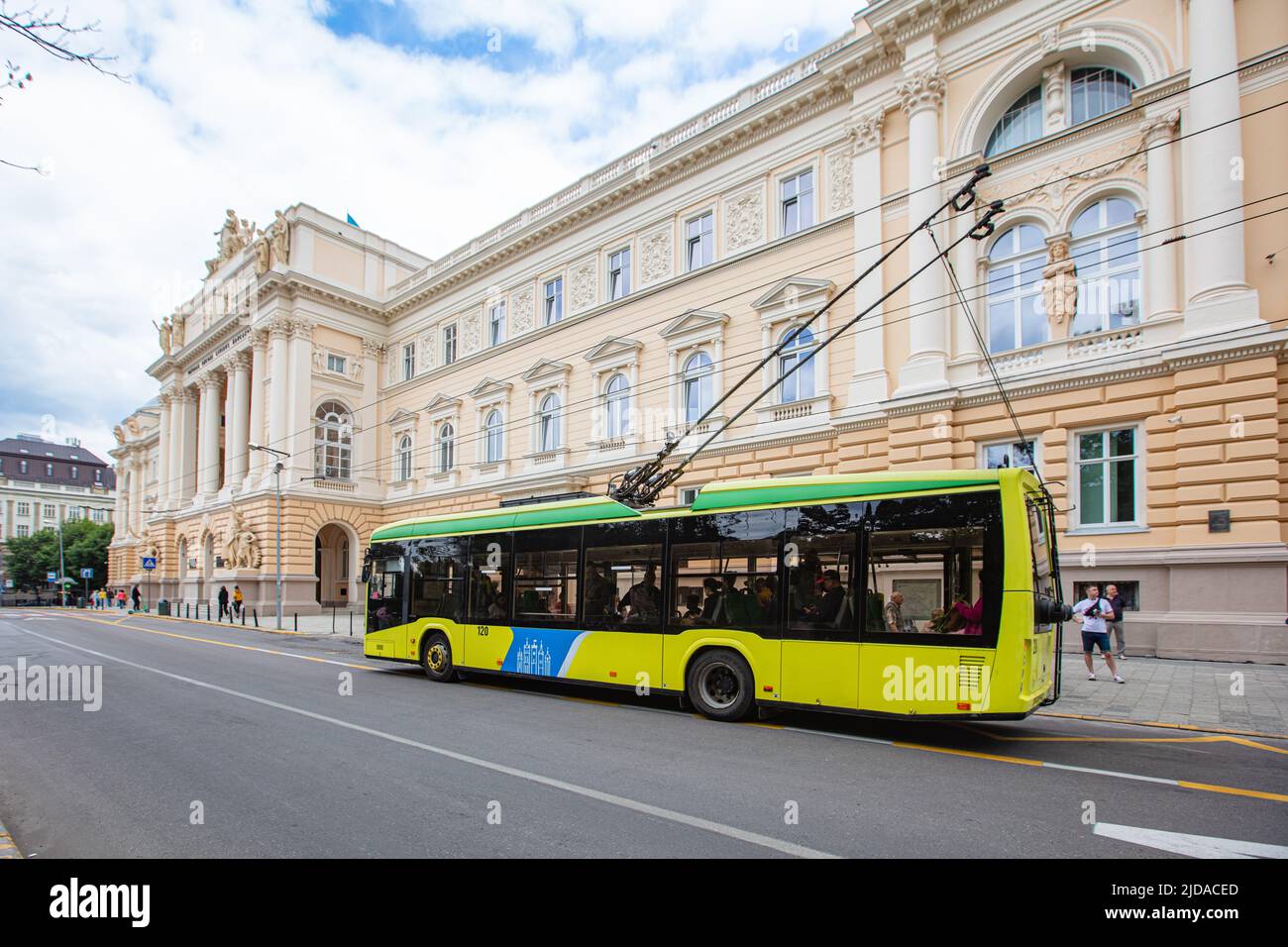 Lviv, Ukraine - June 1, 2022: Electron trolleybus near Ivan Franko ...