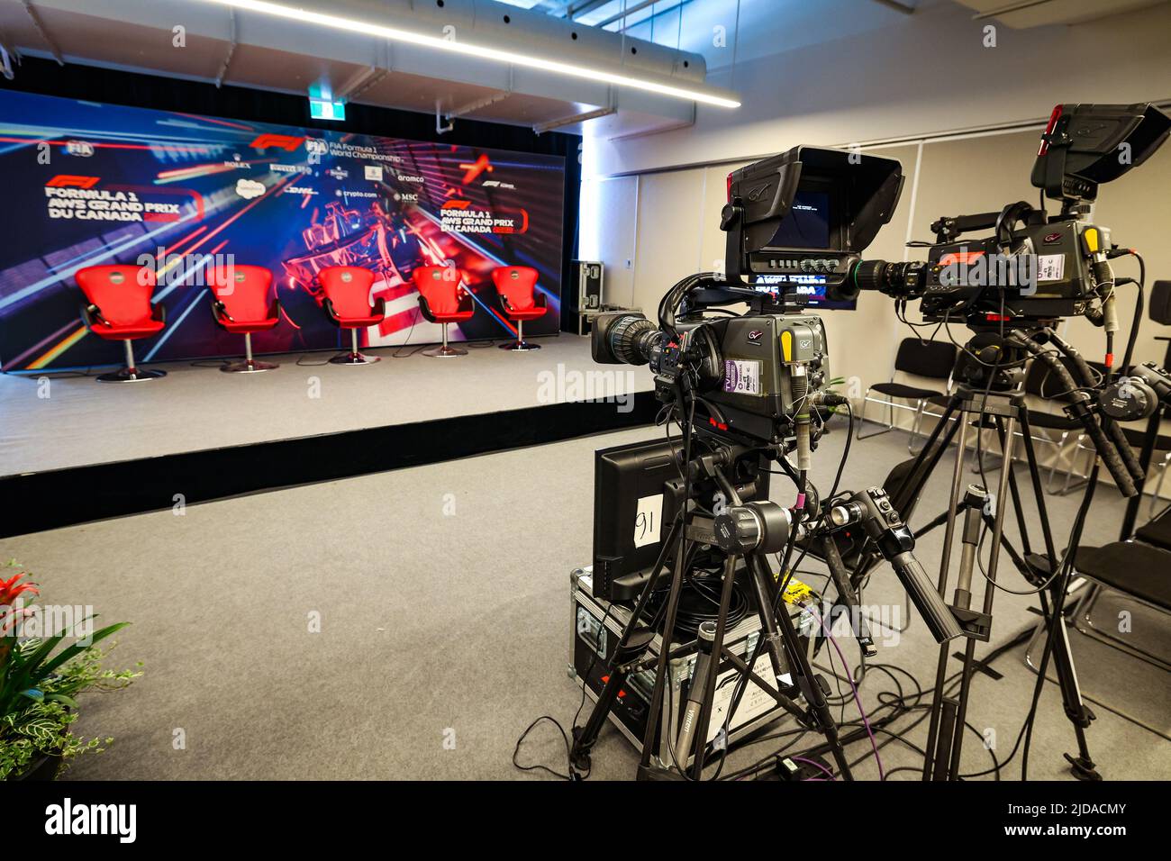 FIA Press Conference room with interview TV cameras during the Formula ...