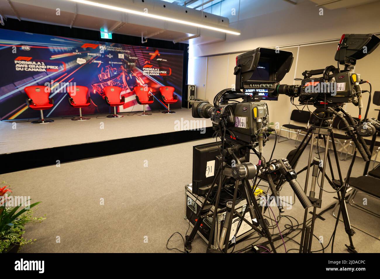 FIA Press Conference room with interview TV cameras during the Formula ...