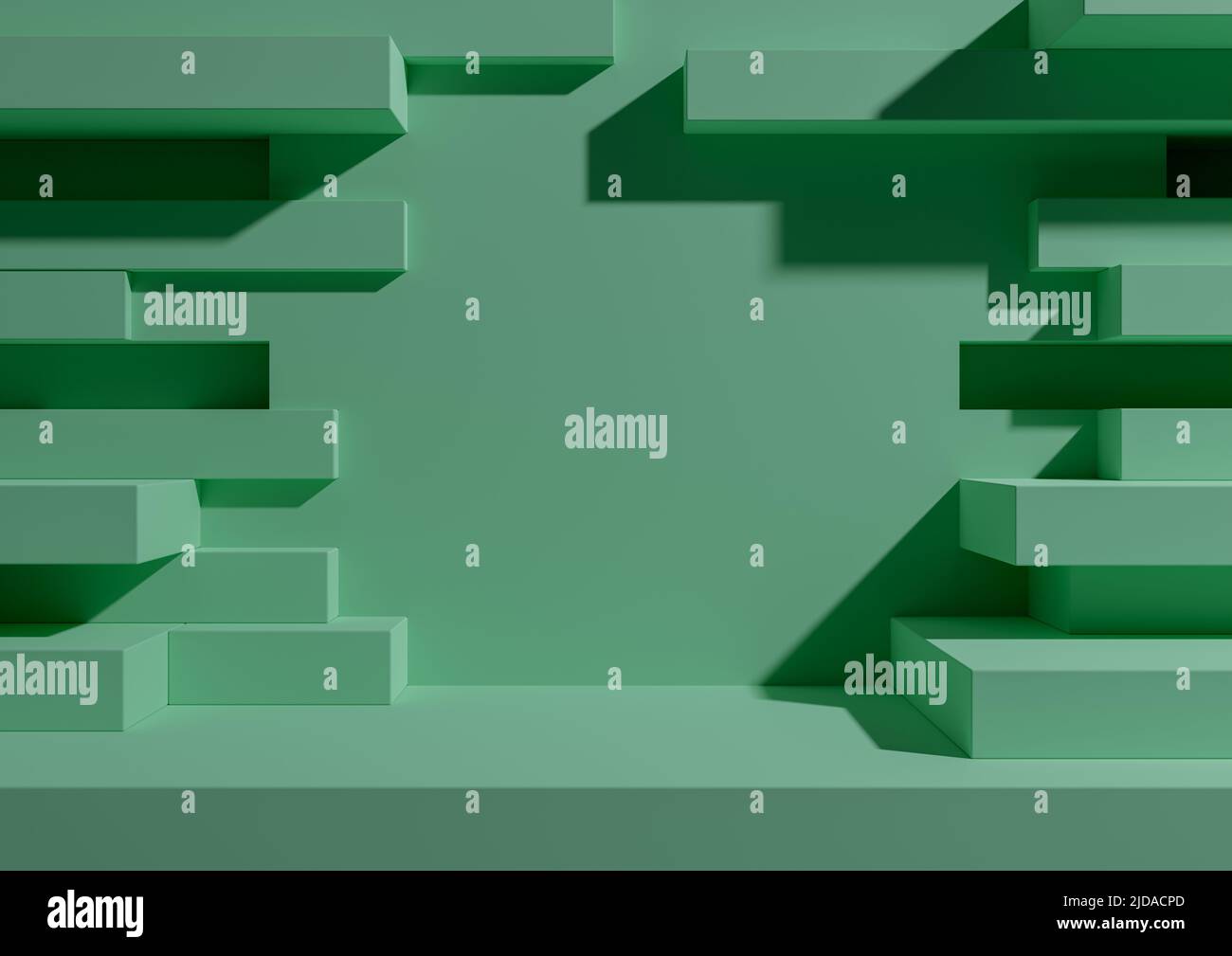 Bright turquoise green 3D rendering product display podium or stand with abstract brick wall or ...