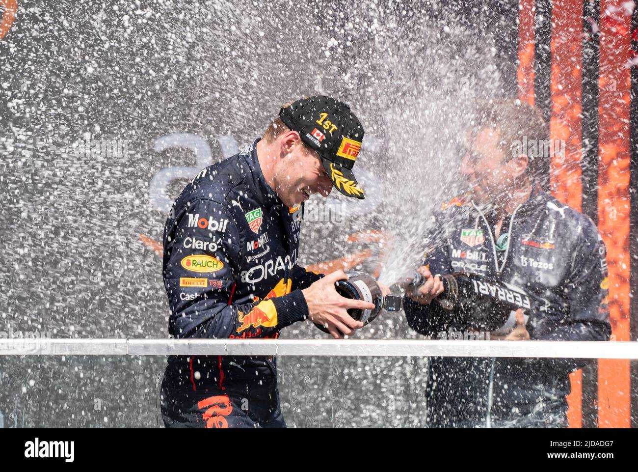 Red Bull Racing Max Verstappen of the Netherlands is sprayed with ...