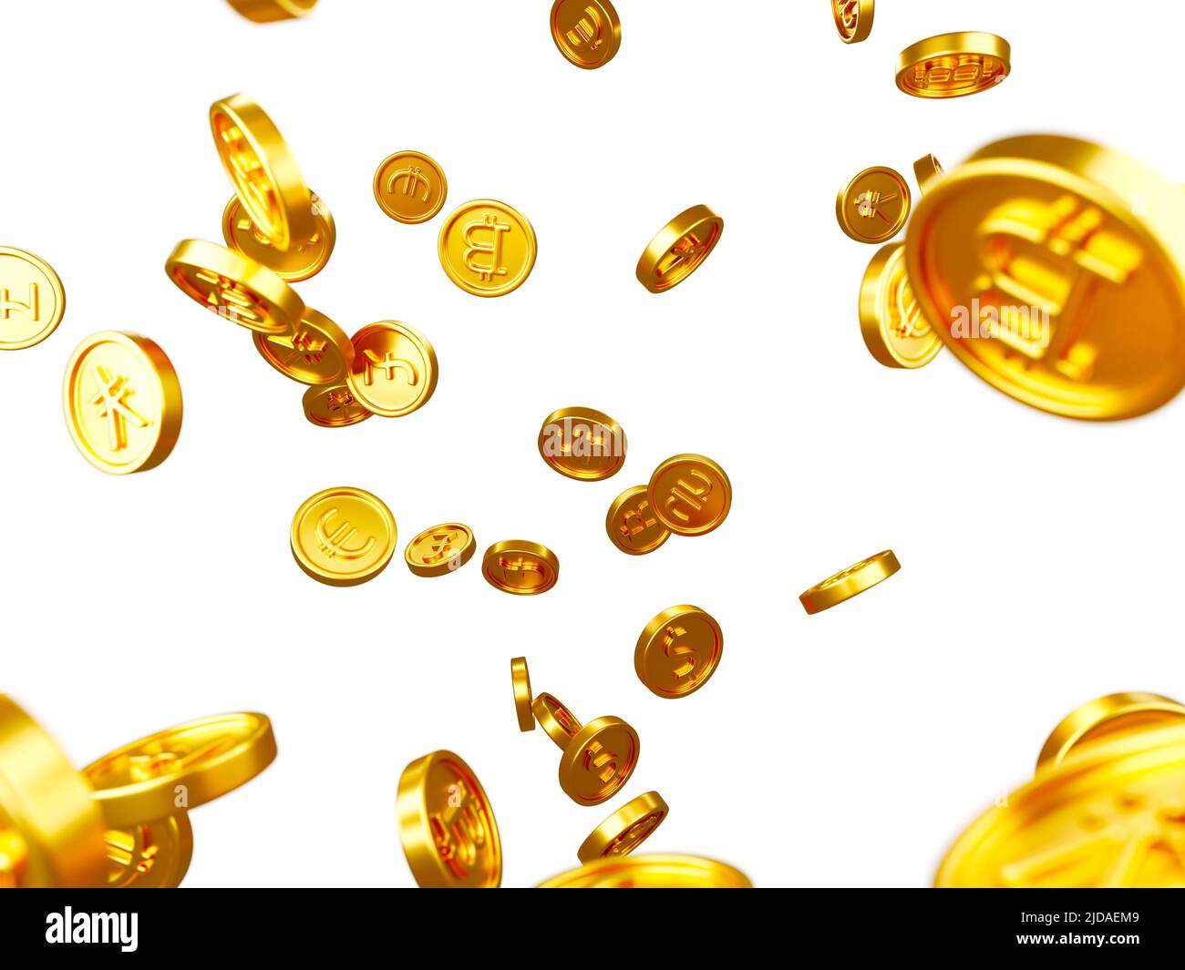 Explosion of golden coins isolated on white background Stock Photo - Alamy