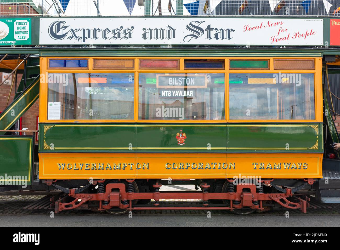 Vintage tram with advertisements, dating from the early twentieth ...