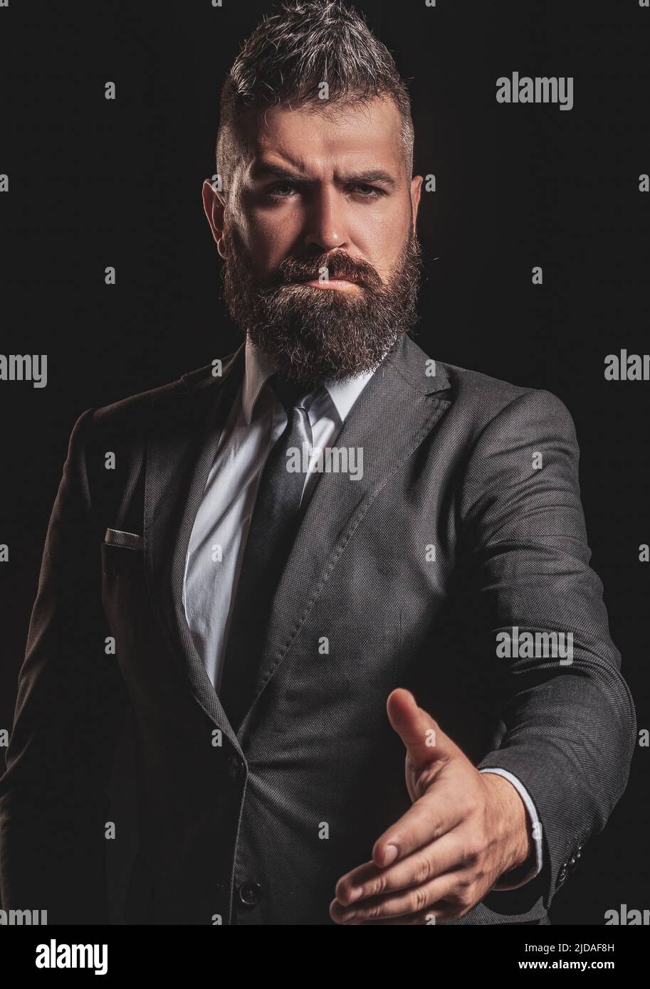 Welcome to business. Ready to work. Businessman greeting. Power man and ...