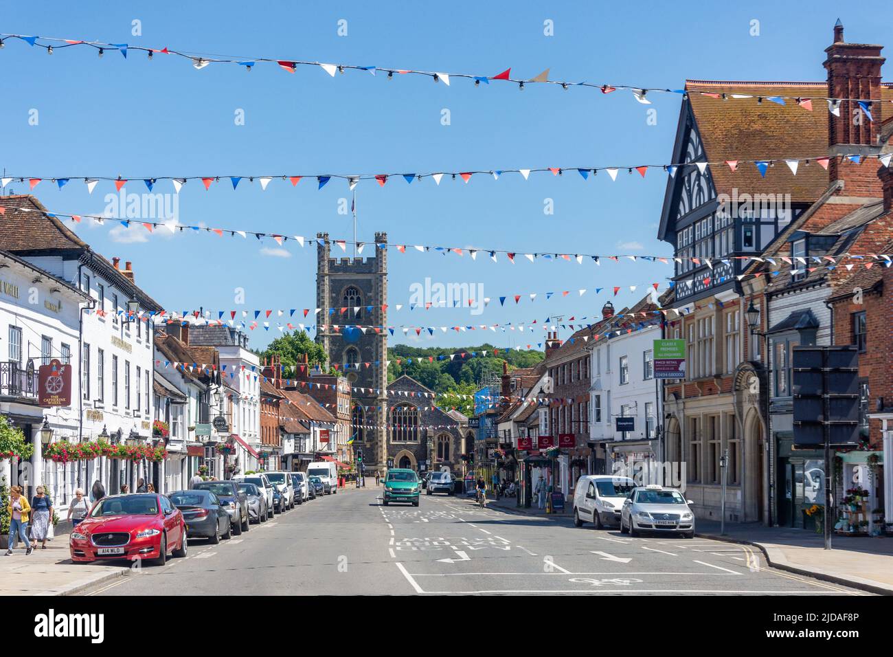 St marys church tower traffic street cafe market square henley hi-res ...