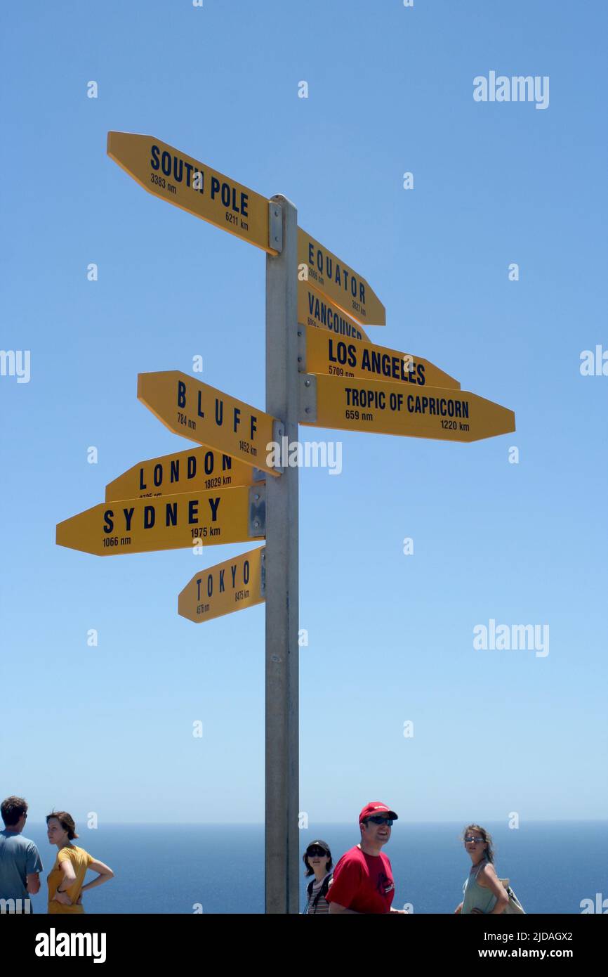 Signpost to famous cities at the Northern tip of the Northland, New ...
