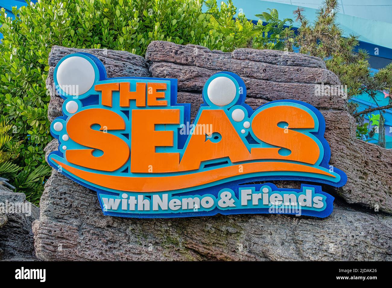 Sign at the entrance to the Seas with Nemo ride at Epcot Disney World ...