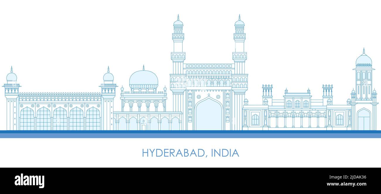 Outline Skyline panorama of city of Hyderabad, India - vector ...