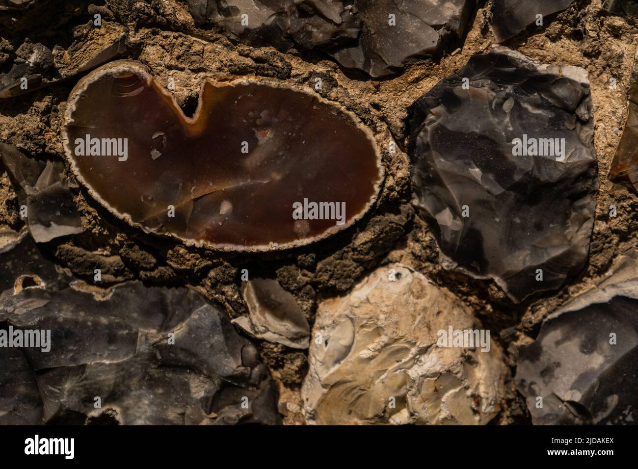Closeup on various flint stones used in UK as a building material in ...