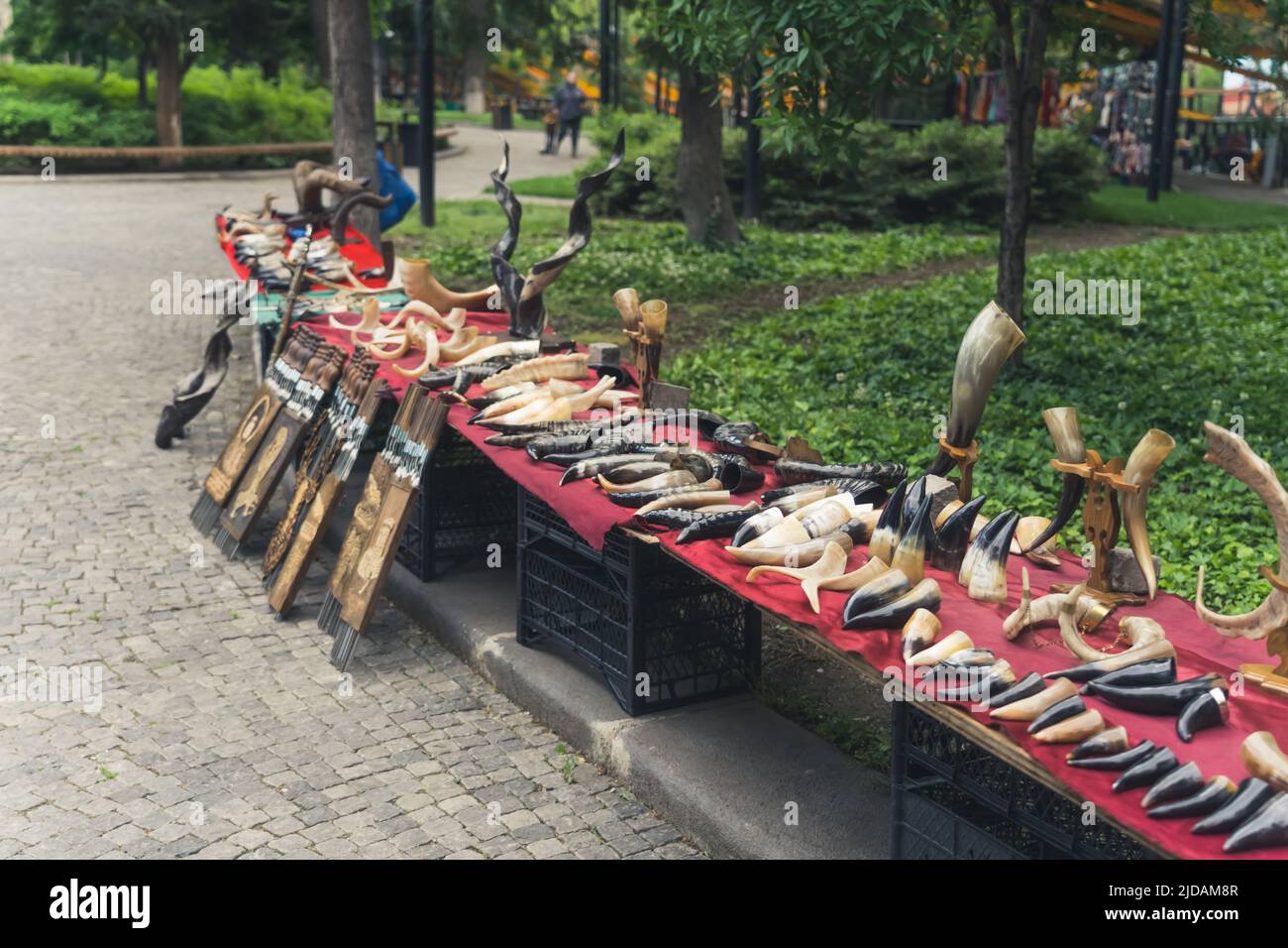 counter of Georgian traditional Kantsi in open air market in Tbilisi ...