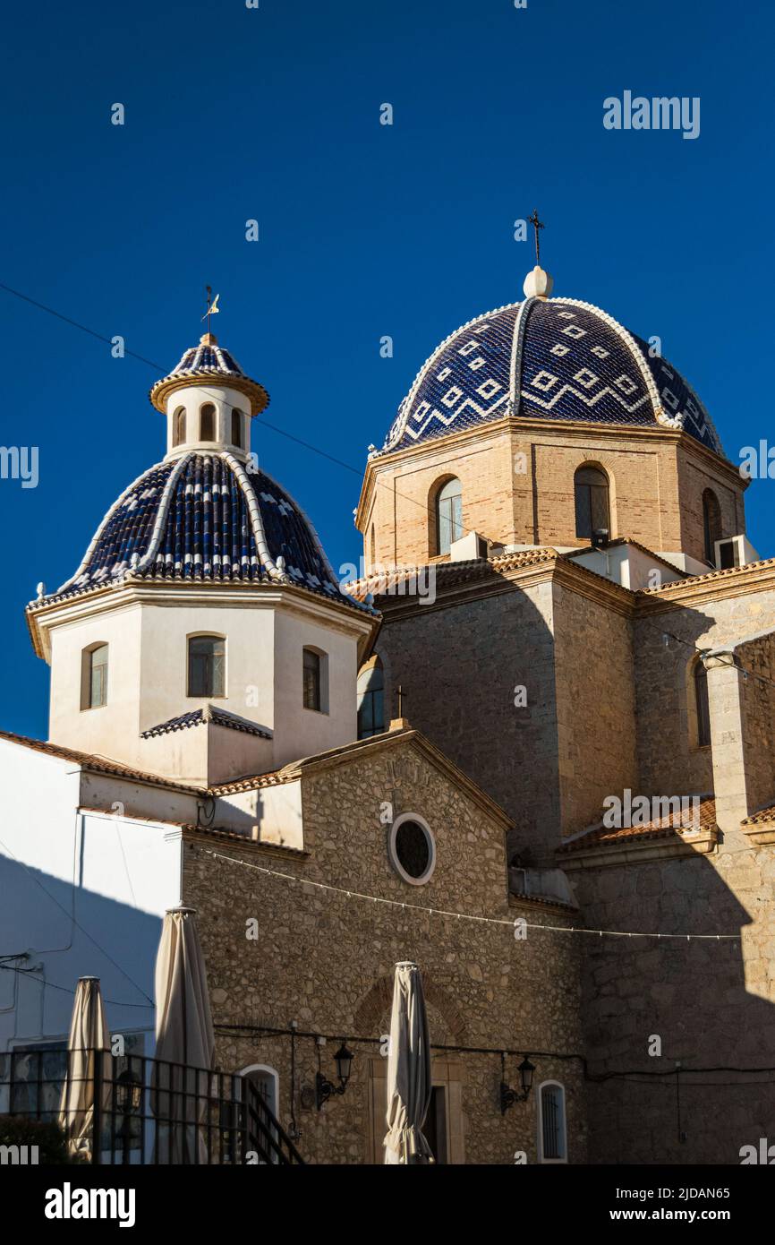 Blue domes of the Church of Our Lady of Consolation of Altea Stock ...