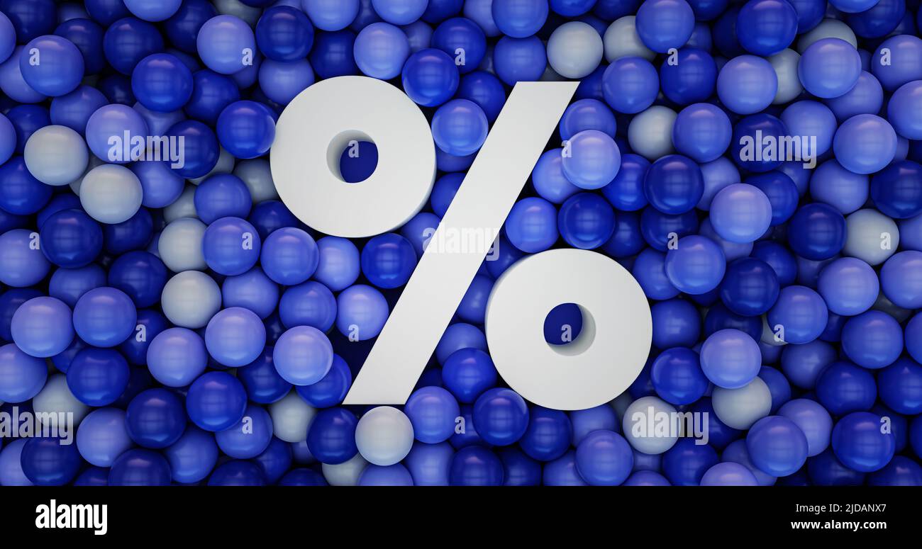 White percentage icon 3D and blue balls background. 3d illustration for ...