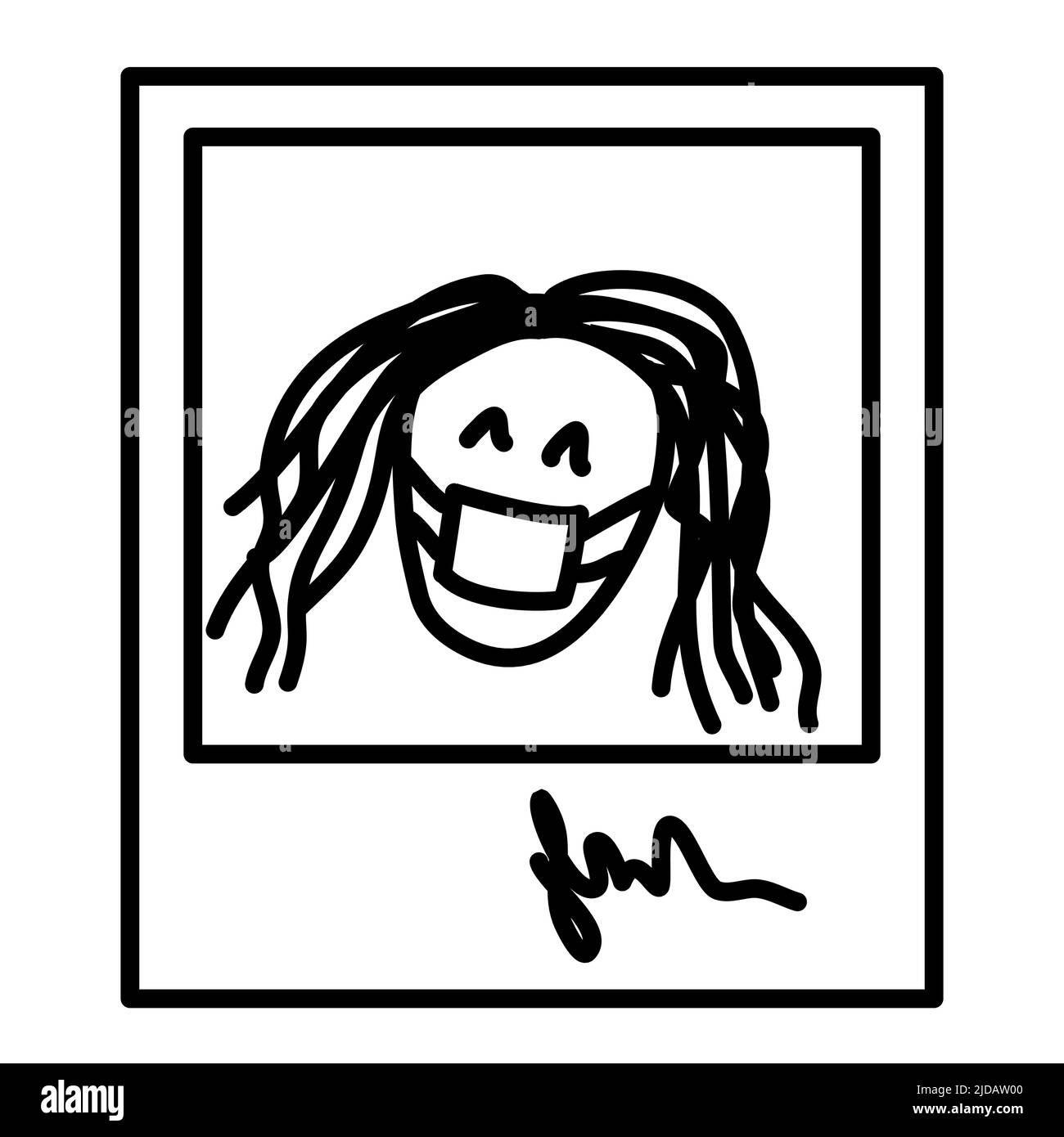 Cute photo frame memory from covid time. Instant camera pic of a girl ...