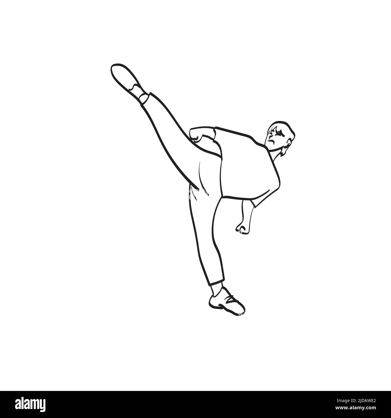 line art man kick illustration vector hand drawn isolated on white ...