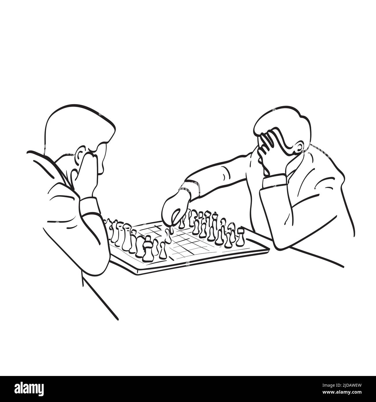 line art businessman playing chess with stress illustration vector hand ...