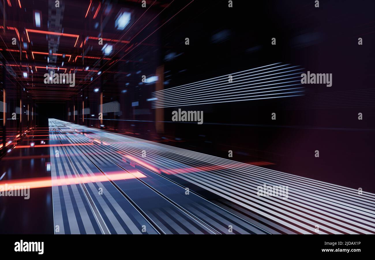 Digital cyberspace, sci-fi concept tunnel, 3d rendering. Computer ...