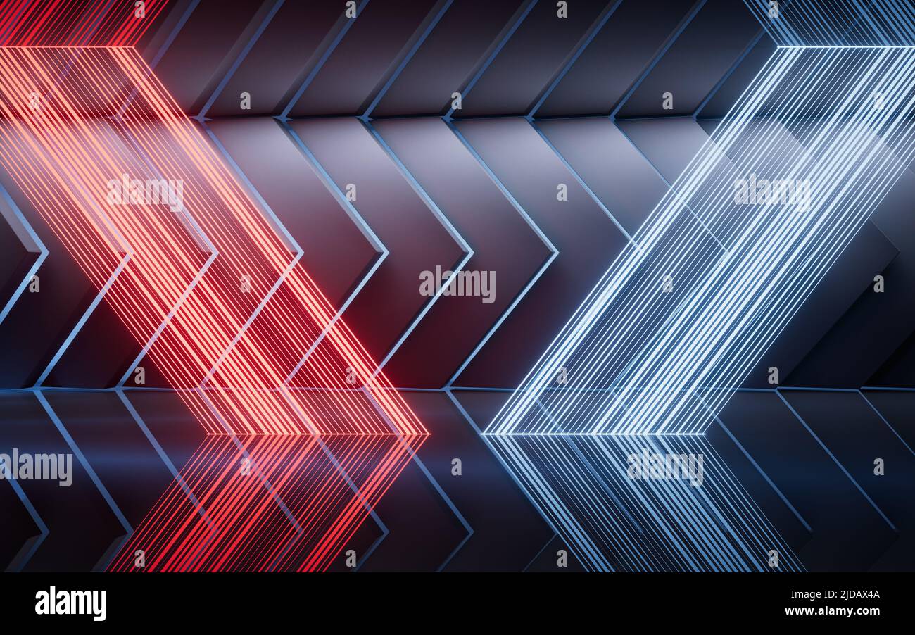 Dark room with neon lines effect, 3d rendering. Computer digital ...