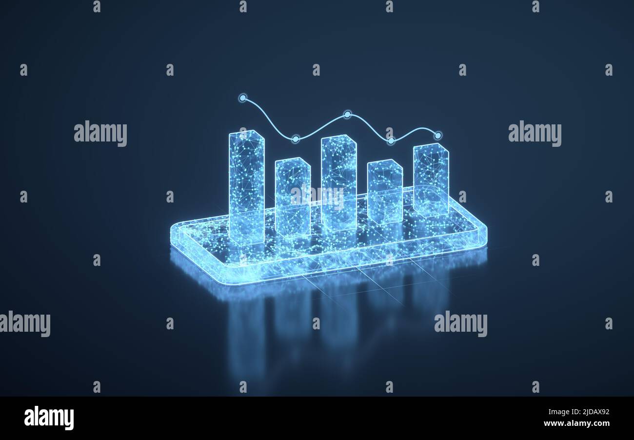 Bar graph with decline trend, 3d rendering. Computer digital drawing ...