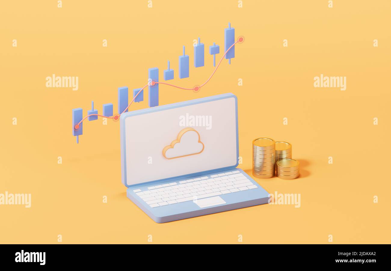 Bar graph with growth trend, 3d rendering. Computer digital drawing ...